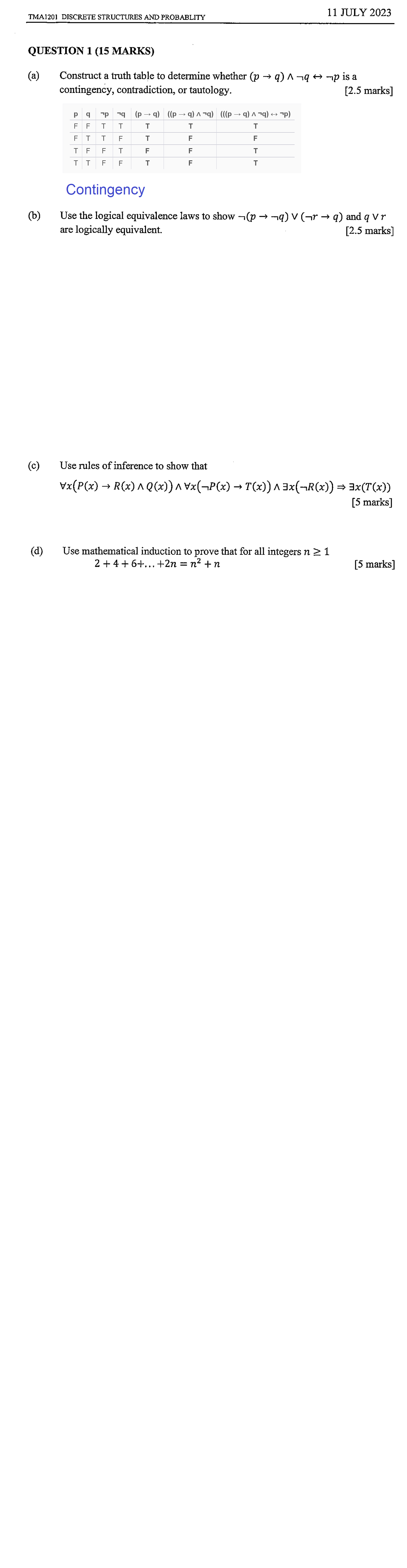 Exam questions - TMA 1201